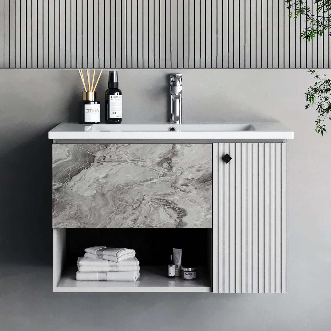 وحدة حمام بورديوم بالحوض دوفو ايما Emma 102 ابيض × رخامي 80 سم ضلفة ...