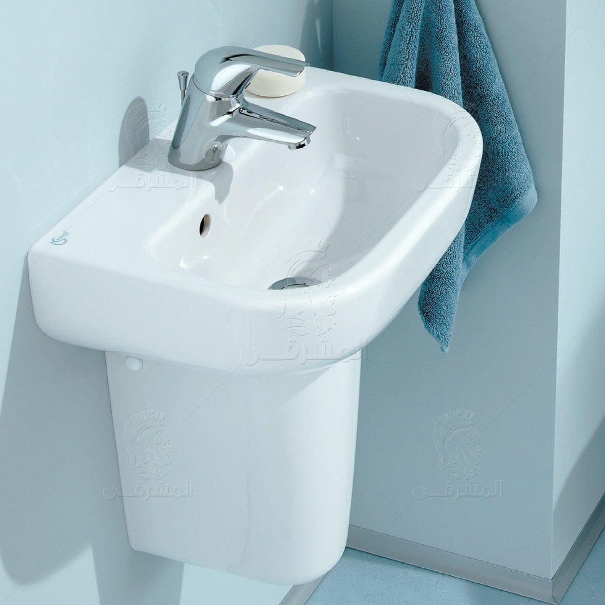 ( طلب مسبق ) حوض بلايا J5011 مقاس 55 × 48 سم بالعامود المعلق (نصف ركبة) من أيديال ستاندرد